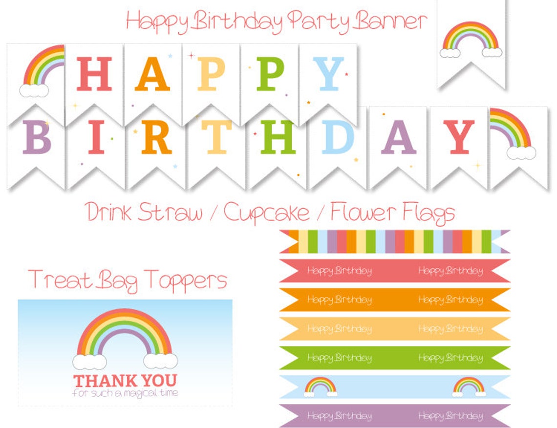 Deluxe Rainbow Printable Party Kit Instant Download Editable | Etsy