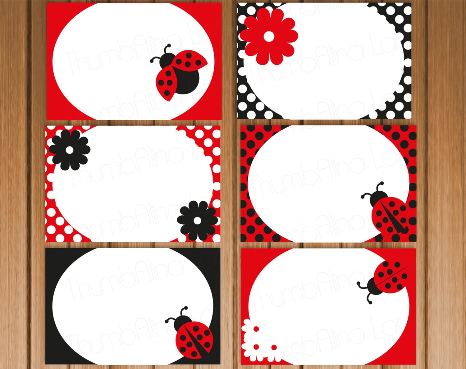 Ladybug Printable Folding Buffet Cards, Instant Download, Polka Dots ...