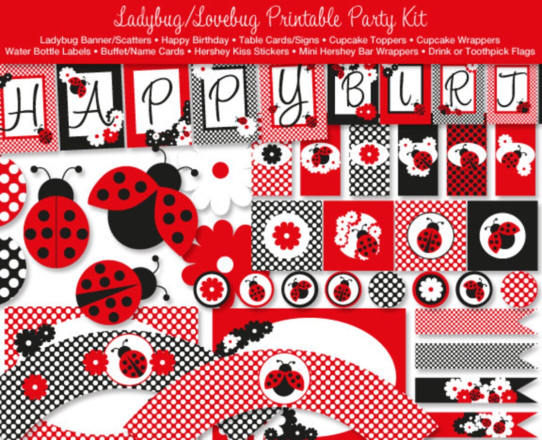 Ladybug Printable Party Kit Happy Birthday Instant Download - Etsy