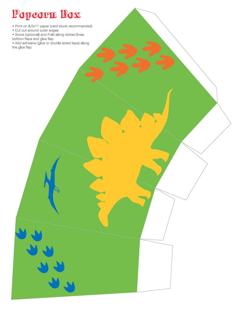 Dinosaur Printable Popcorn Boxes, Instant Download, DIY - Etsy