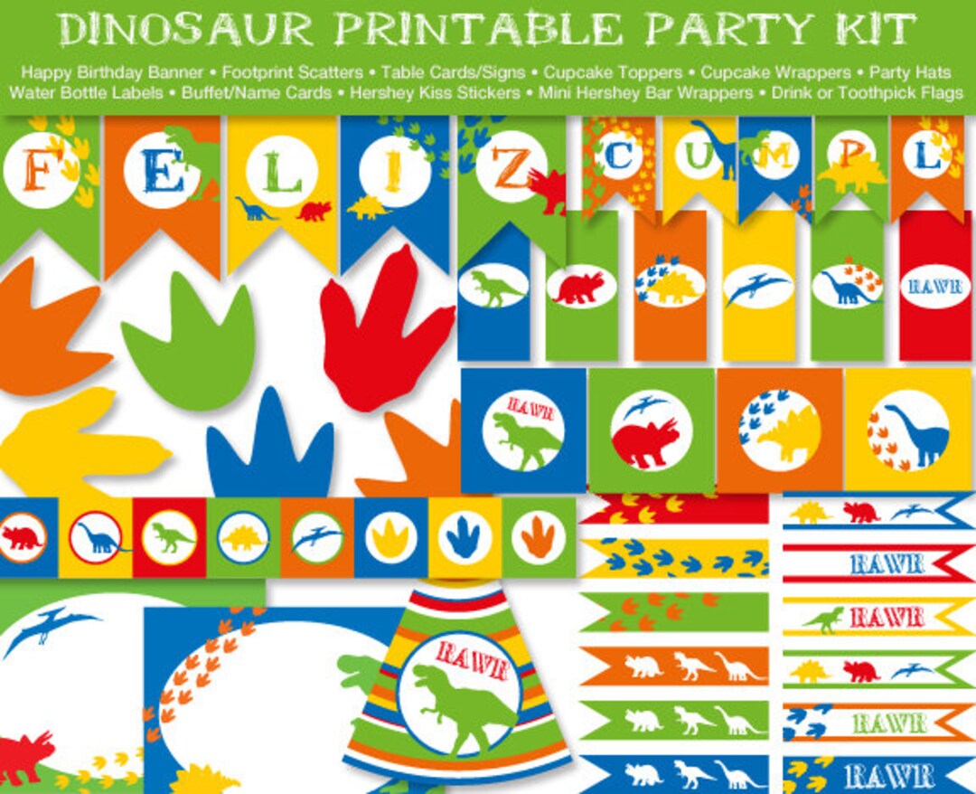 FELIZ CUMPLEAÑOS, Dinosaur Printable Party Kit, Instant Download - Etsy