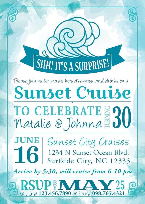 Watercolor Ocean Wave Printable Invitations - Printable, DIY by ...