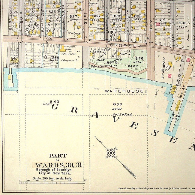 Gravesend Map Brooklyn History Original Block/lot Map 1898 | Etsy UK
