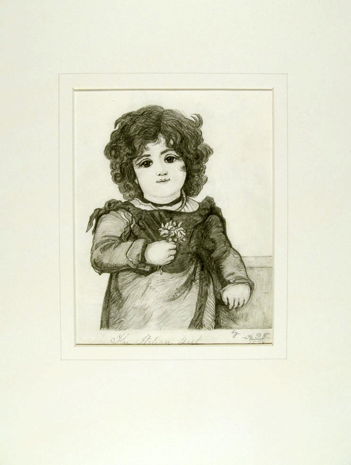 Italian Girl, Gorgeous, 1874, Original, Graphite Drawing, Acid-free Mat ...
