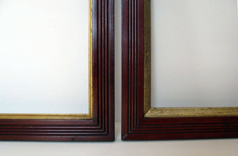 2 Antique Red, Ribbed Solid Wood, Picture Frames, Each With Gold Fillet ...