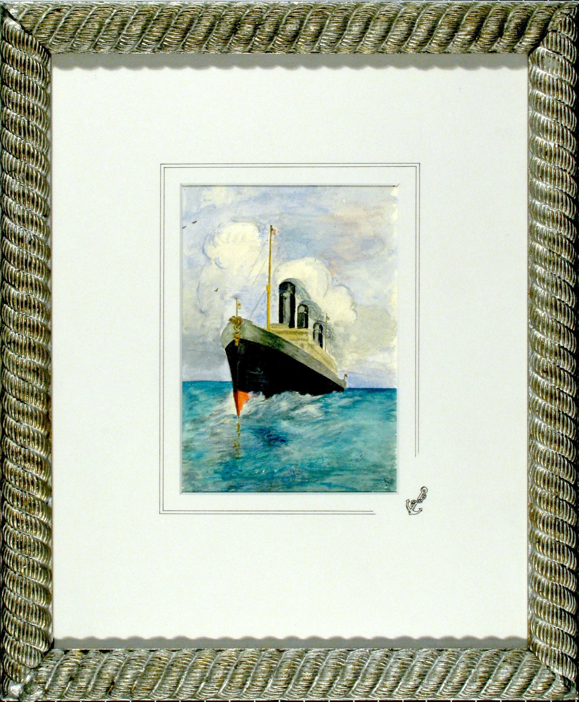 USS Imperator, Steamship, Original Vintage Watercolor, Custom Framed ...