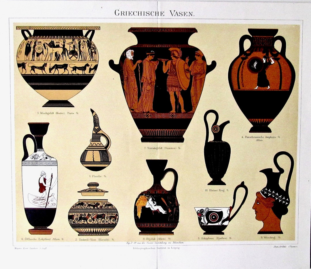 Greek Vases, 1888, Historic Antique Design Page, Double Page ...