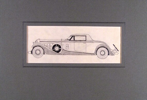 DUESENBERG ROADSTER Vintage Car Original Pencil Drawing | Etsy
