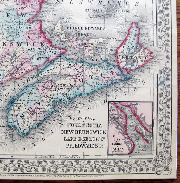 Canadian Maritimes Antique Map Superb Condition Mitchell - Etsy