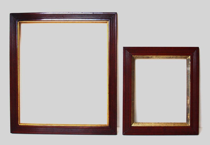 2 Antique Red, Ribbed Solid Wood, Picture Frames, Each With Gold Fillet ...
