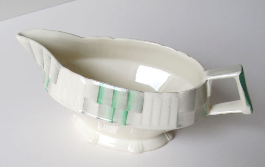 ART DECO, Gravy Boat, Myott & Co. English, Hand Painted, Green Grey ...