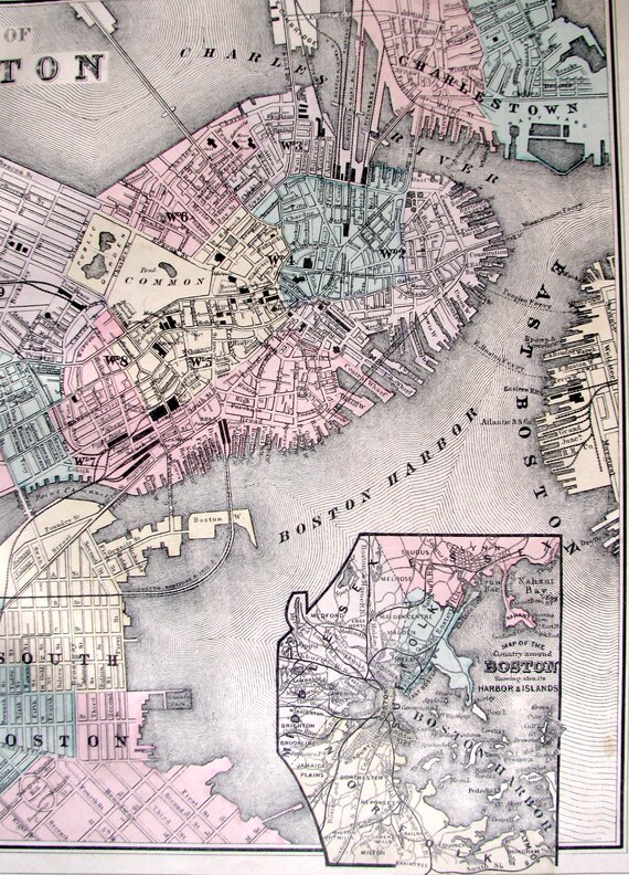 Antique Boston Map PLAN BOSTON Mass. 1887 Detailed Insets - Etsy