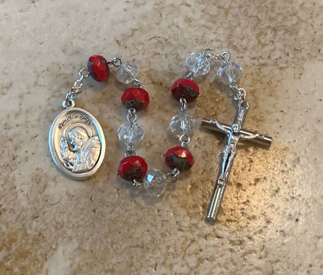 St. Padre Pio Red and Crystal One-decade Rosary - Etsy