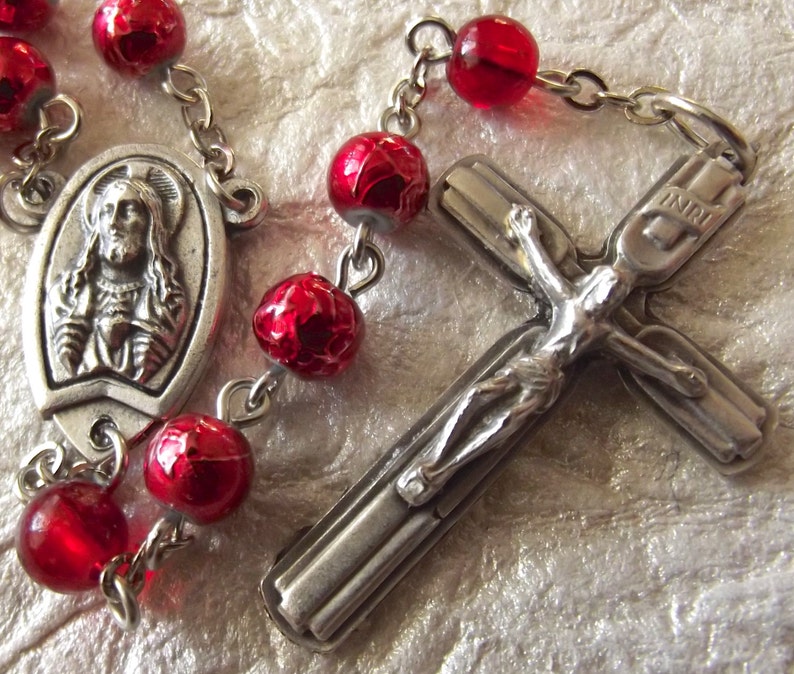 Sacred Heart Red Catholic Rosary | Etsy