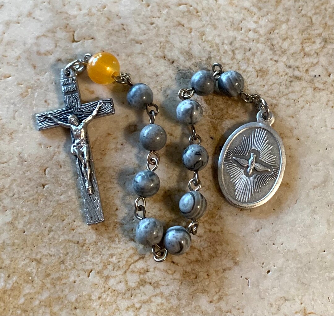 Holy Spirit Orange and Gray Stone Rosary Tenner - Etsy