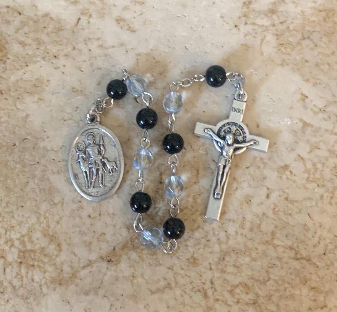 St. Hubert Ice Blue Crystal and Black Stone Rosary Tenner - Etsy