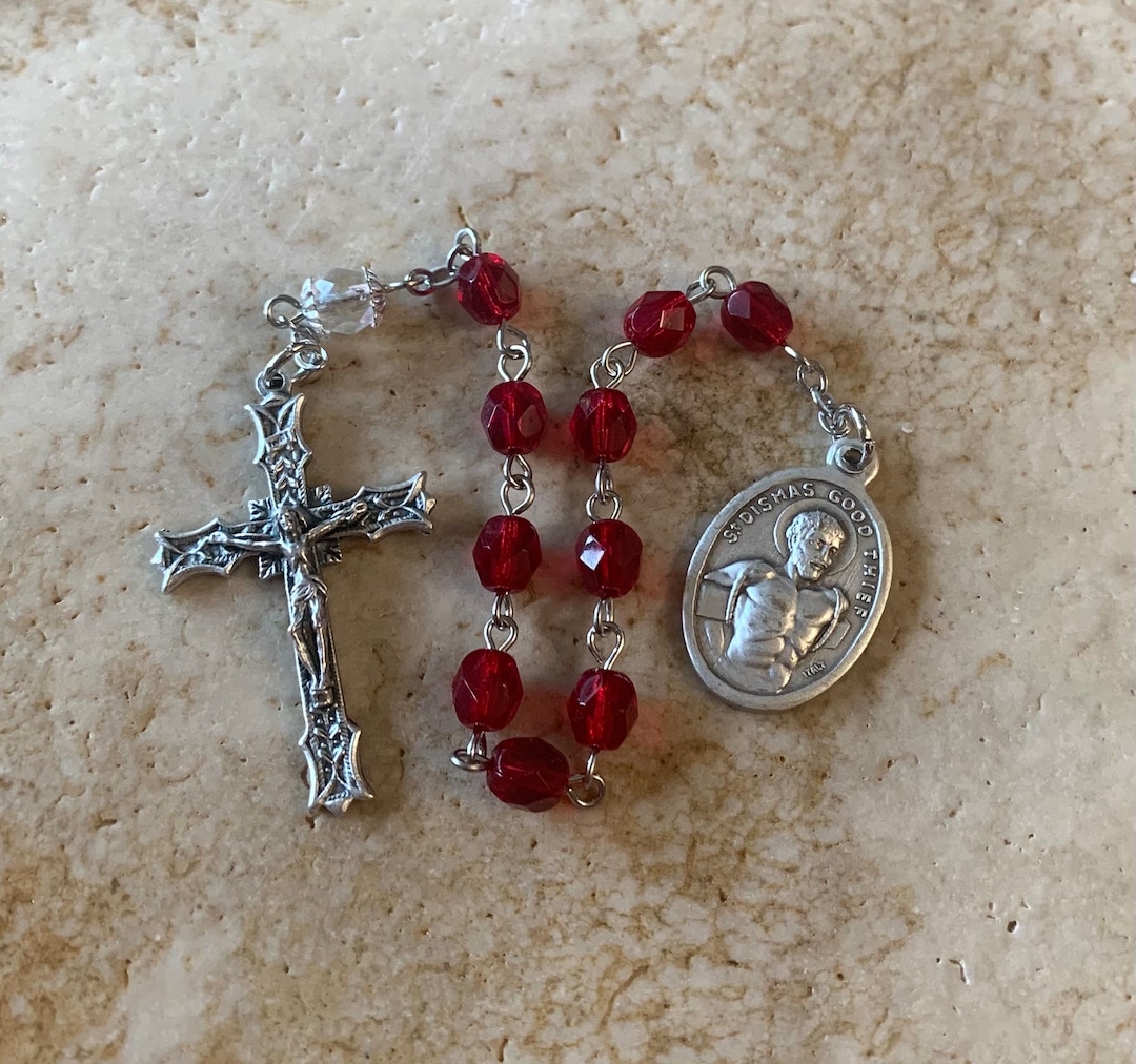 St. Dismas Red Crystal Rosary - Etsy