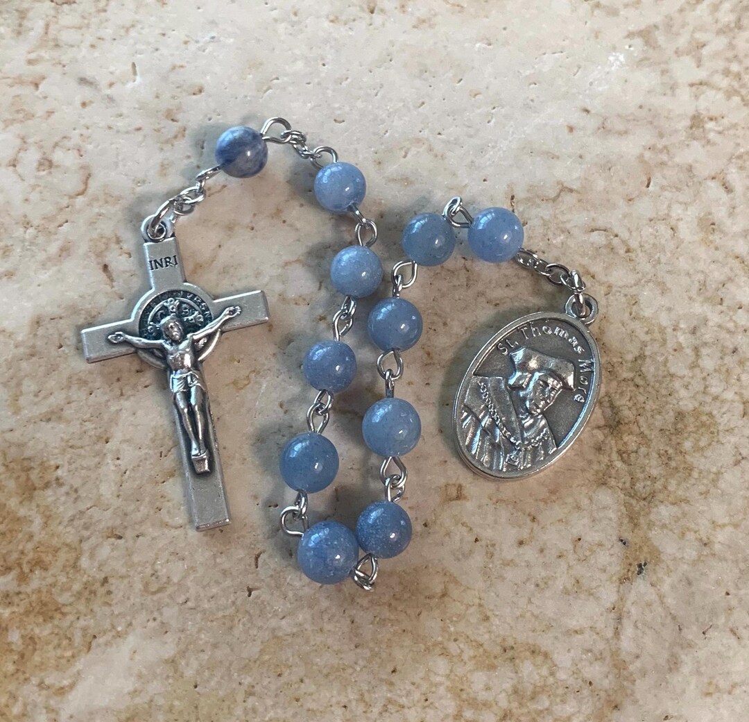 St. Thomas More Blue Stone Rosary Tenner - Etsy