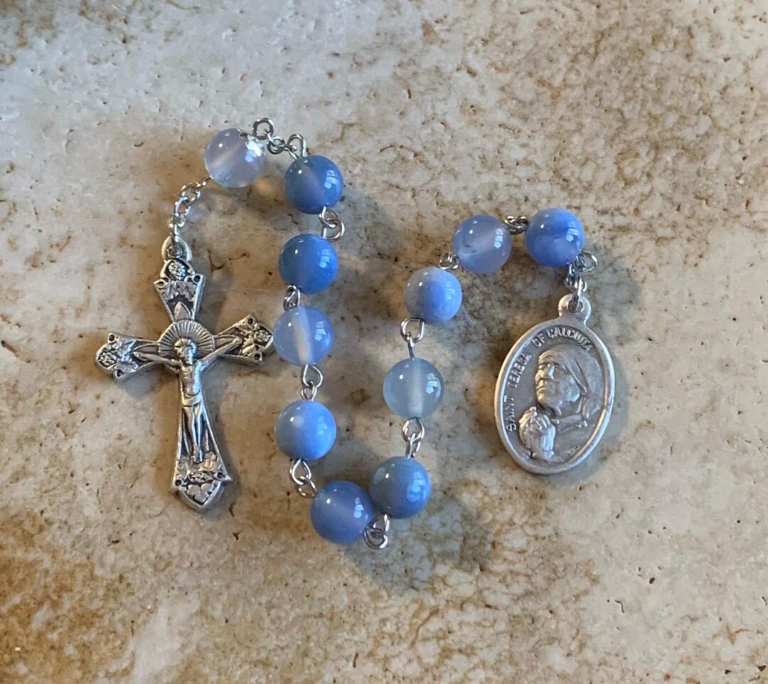 St. Mother Teresa of Calcutta Blue Stone Rosary - Etsy