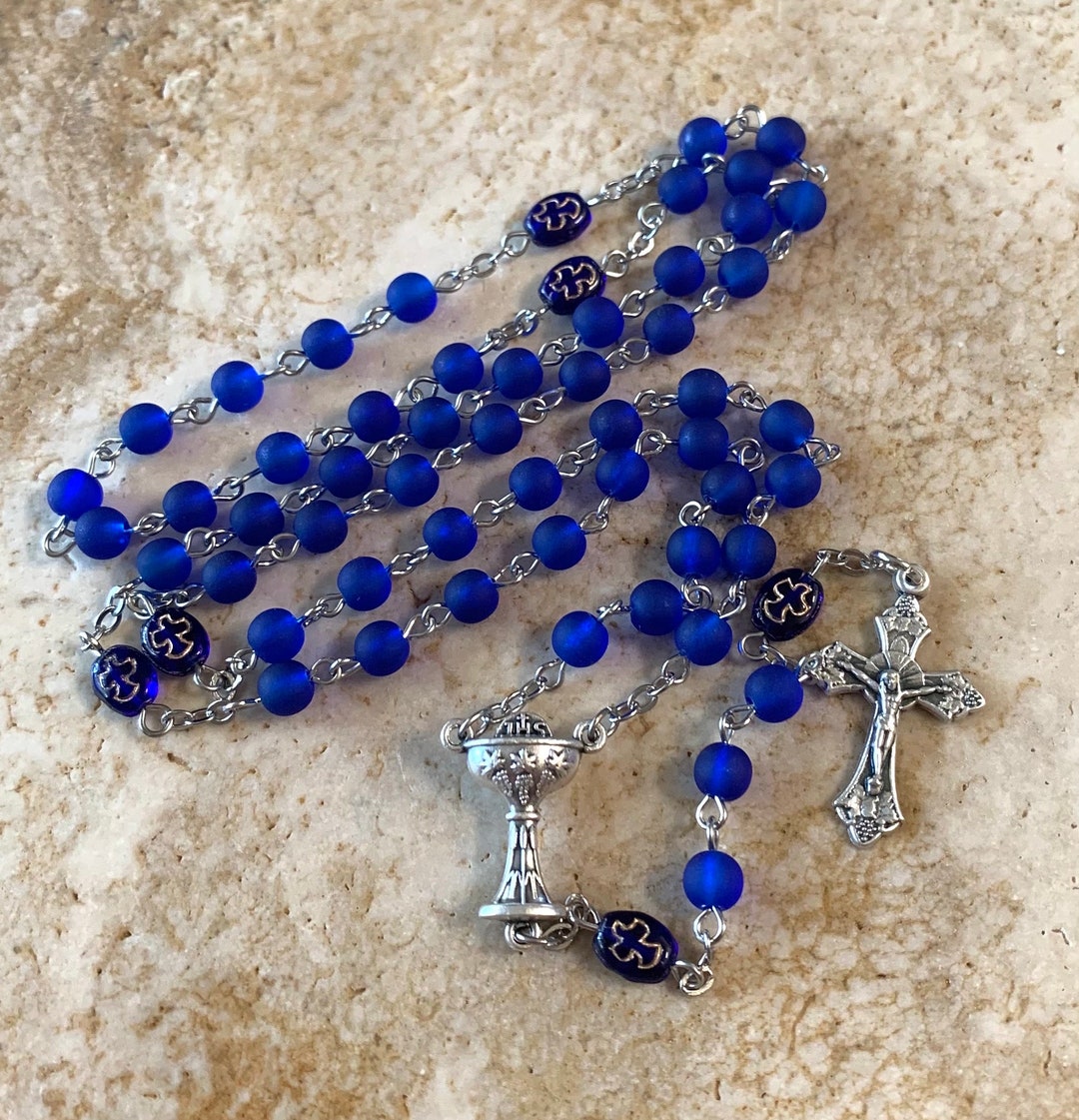 Cobalt Blue Communion Catholic Rosary - Etsy