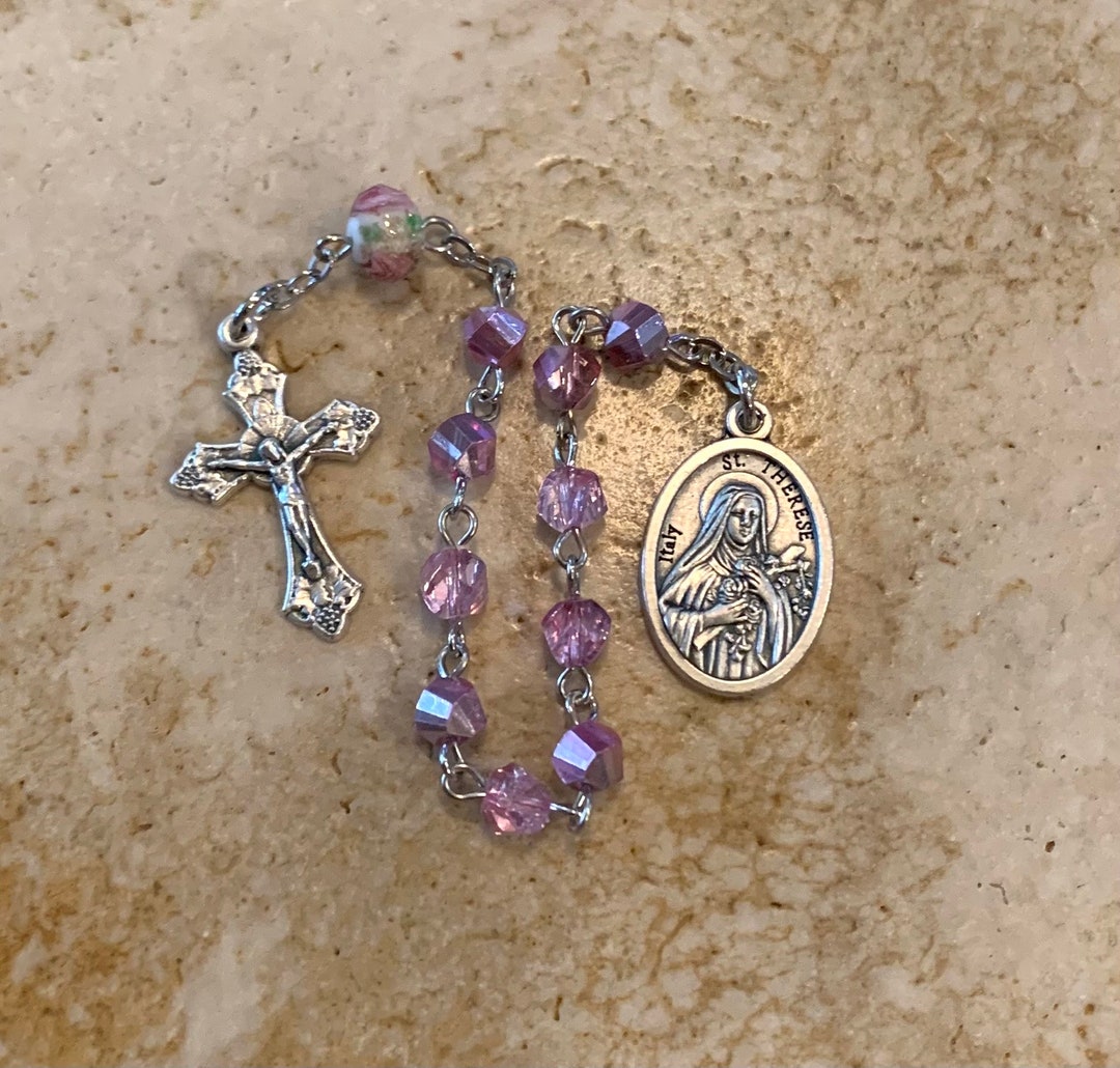 St. Therese of Lisieux Pink Crystal Rosary Tenner - Etsy