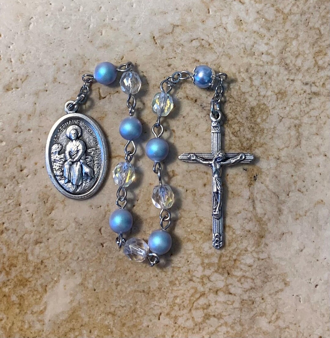 St. Germaine Cousin Blue Pearl Rosary Tenner - Etsy