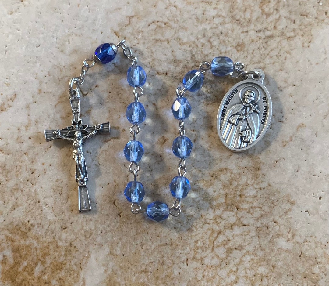 St. Martin De Porres Blue Crystal Rosary Tenner - Etsy