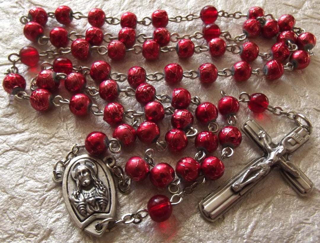 Sacred Heart Red Catholic Rosary - Etsy