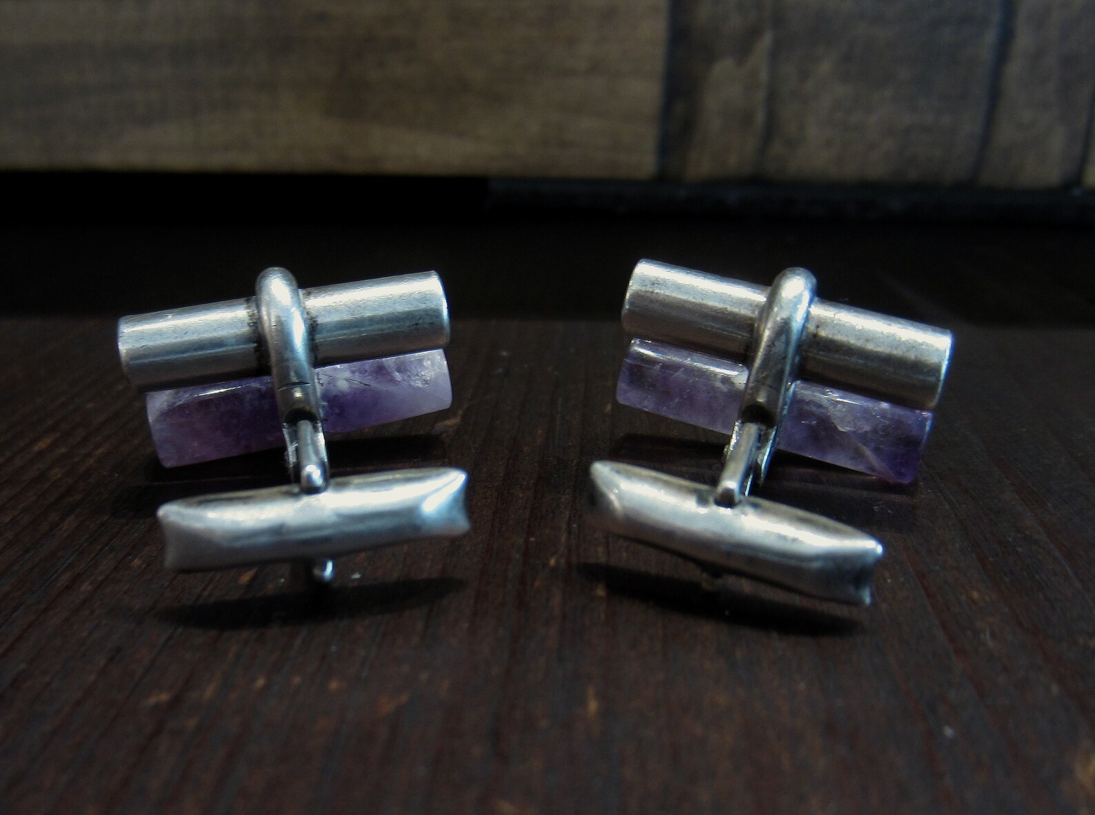 Vintage Cufflinks, Amethyst Double Bar Cufflinks Sterling Silver C ...