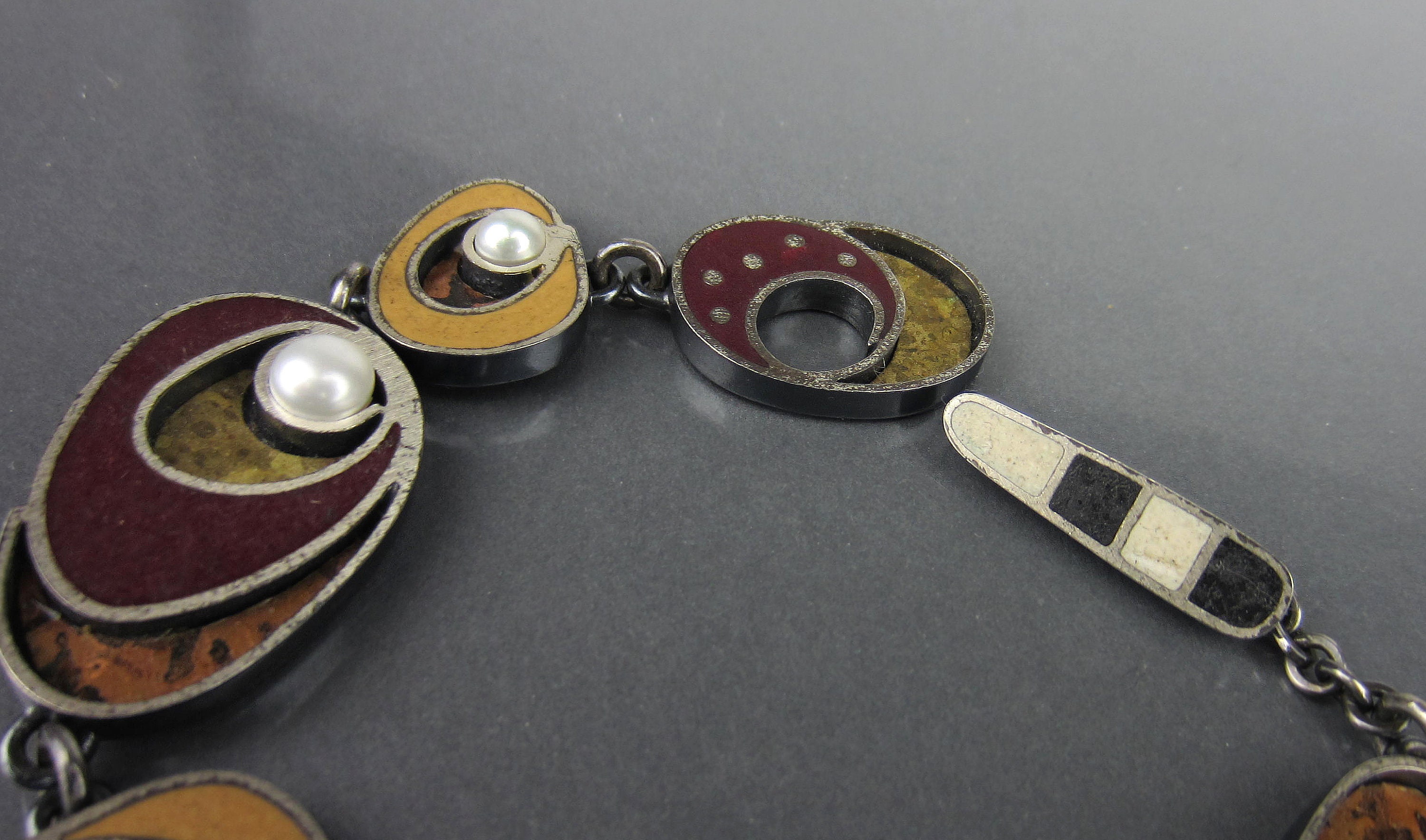 Vintage Bracelet, Post-modern Enamel and Pearl Bracelet Sterling Silver ...