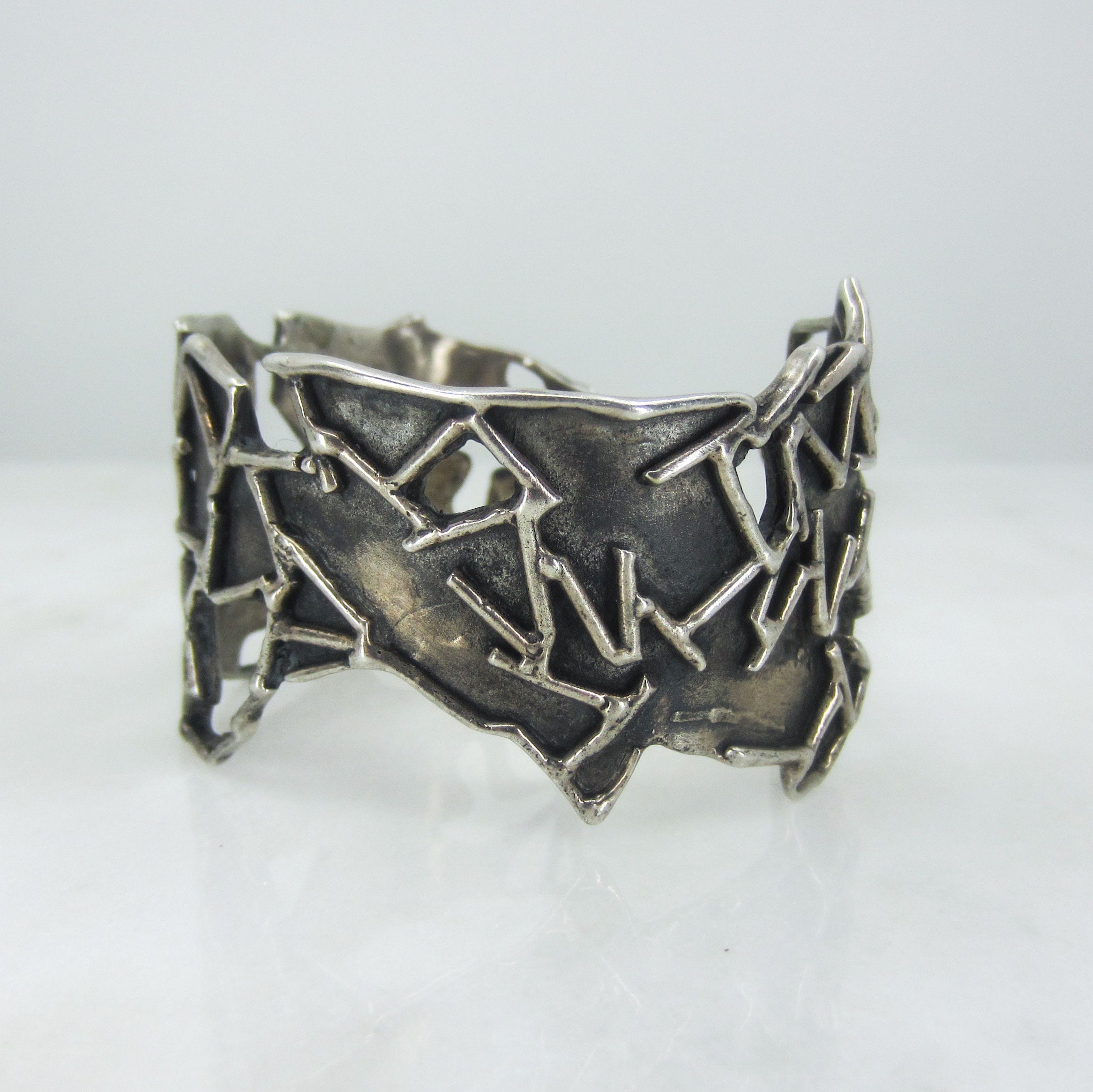 Vintage Bracelet, Modernist Geometric Textured Cuff Sterling C. 1970 ...