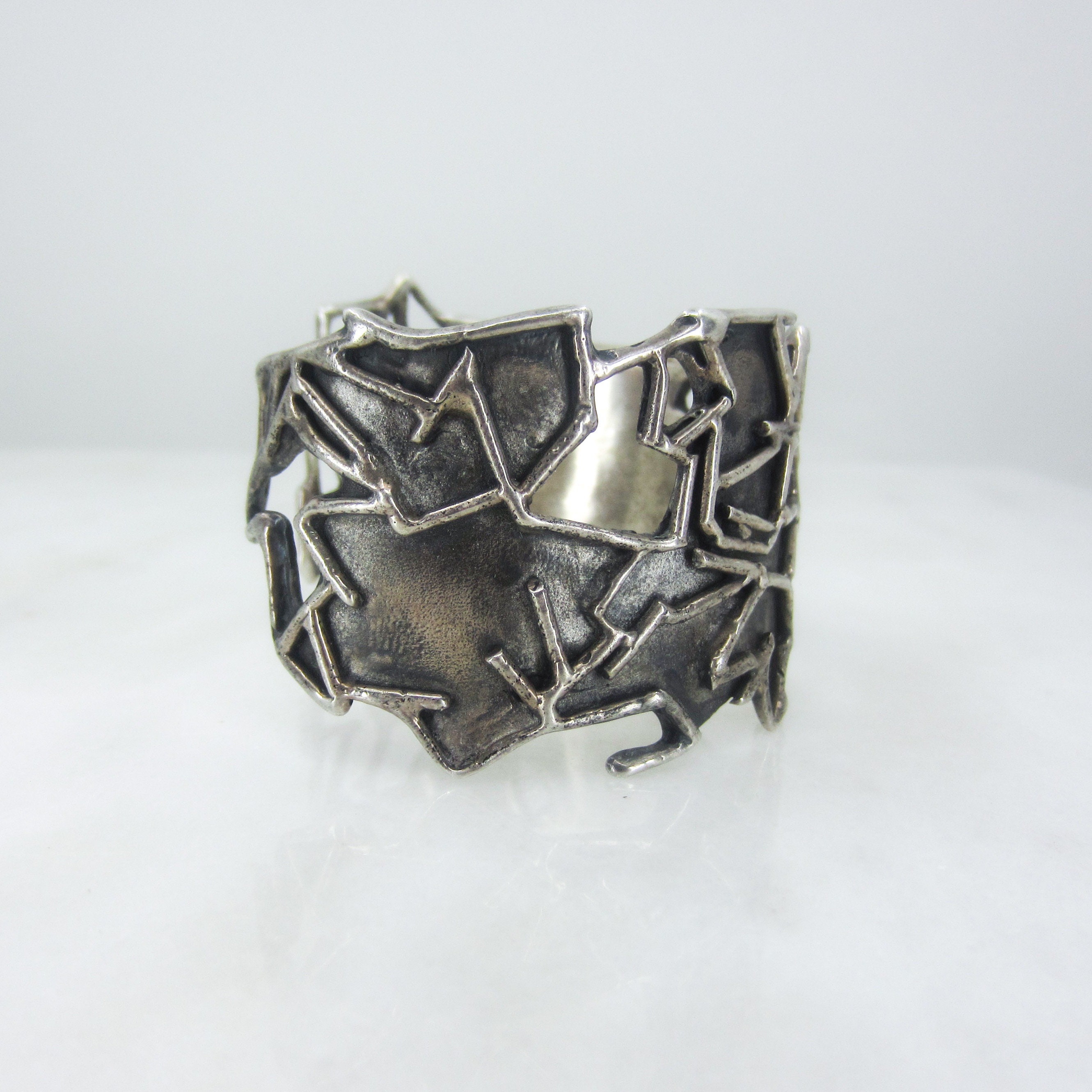 Vintage Bracelet, Modernist Geometric Textured Cuff Sterling C. 1970 ...