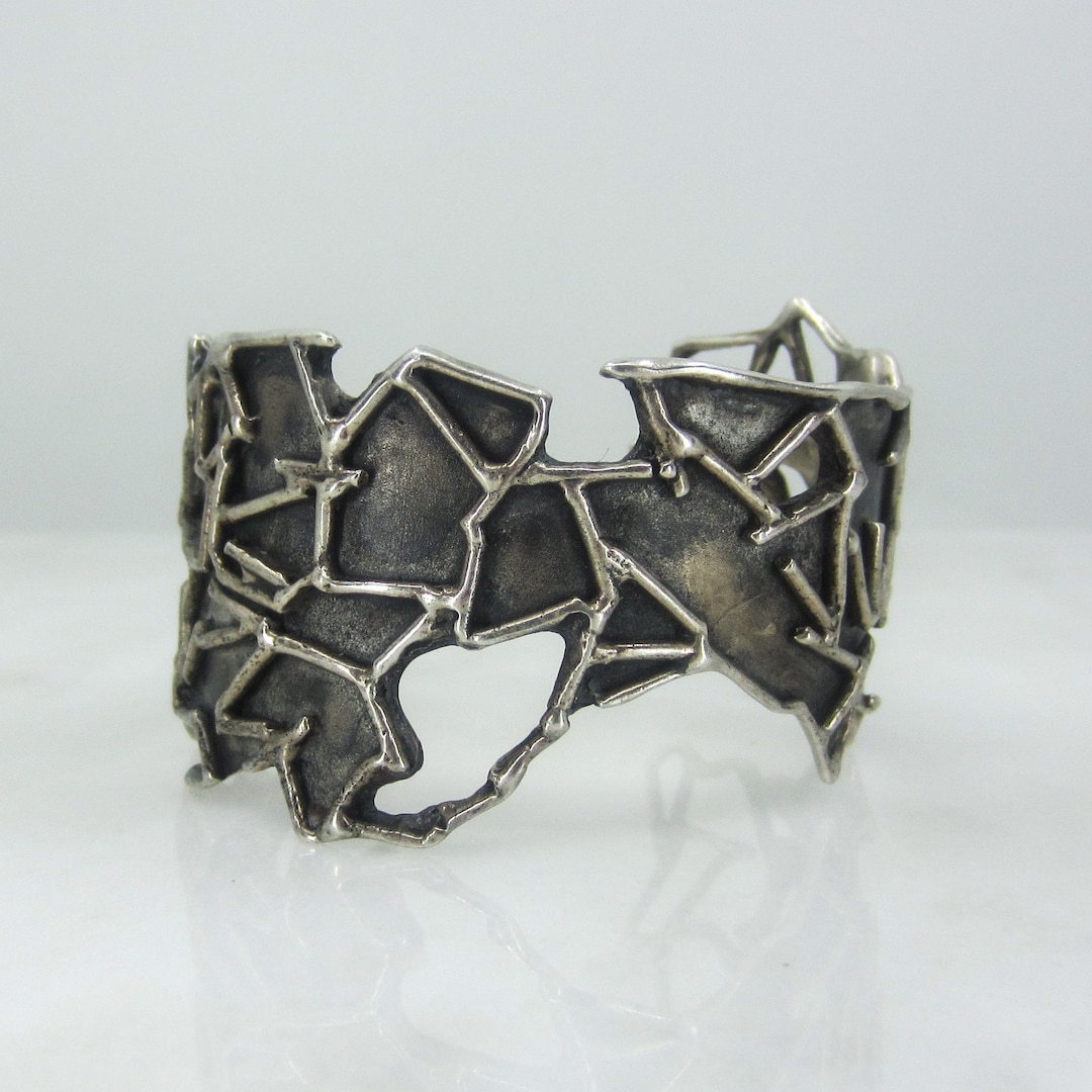Vintage Bracelet, Modernist Geometric Textured Cuff Sterling C. 1970 ...