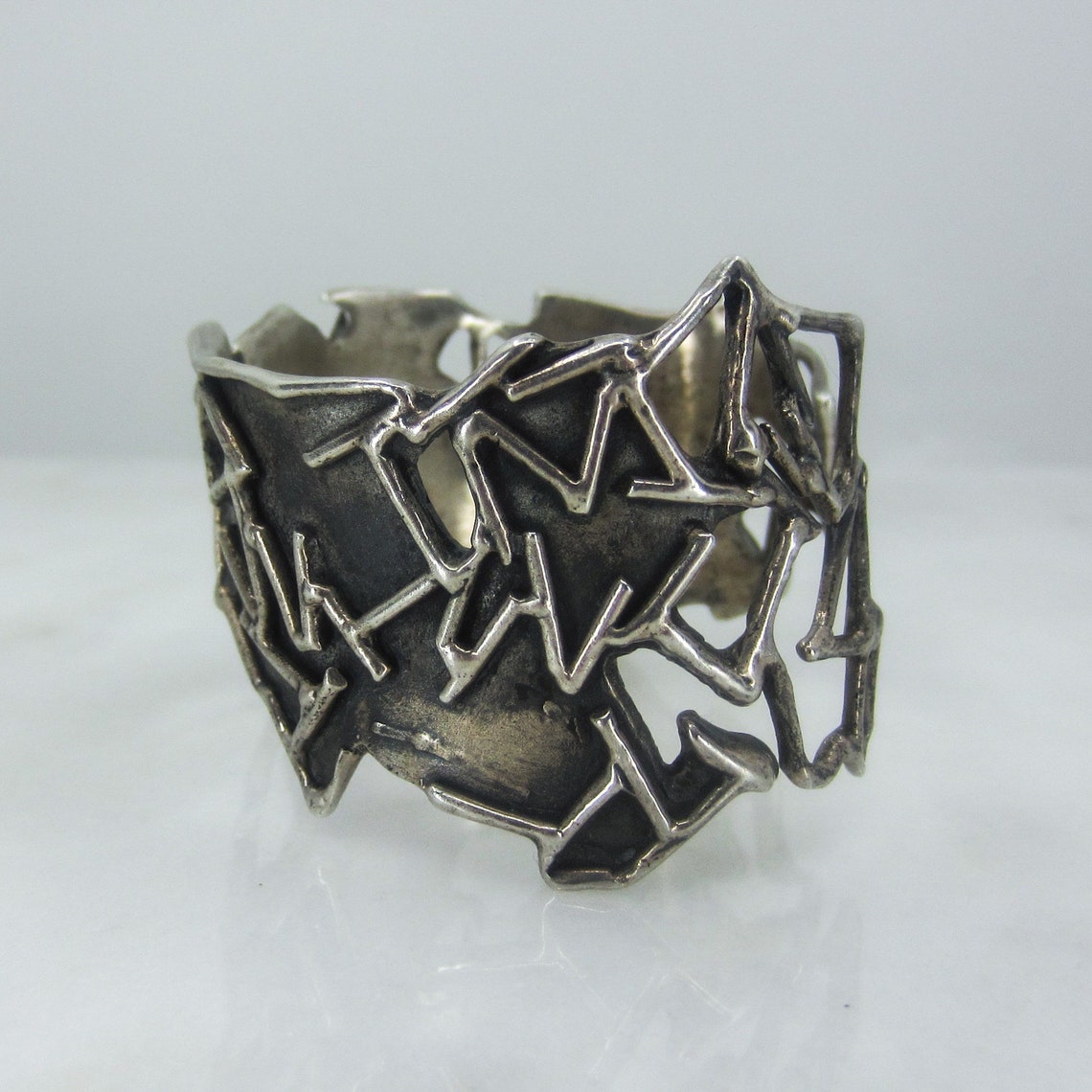 Vintage Bracelet, Modernist Geometric Textured Cuff Sterling C. 1970 ...