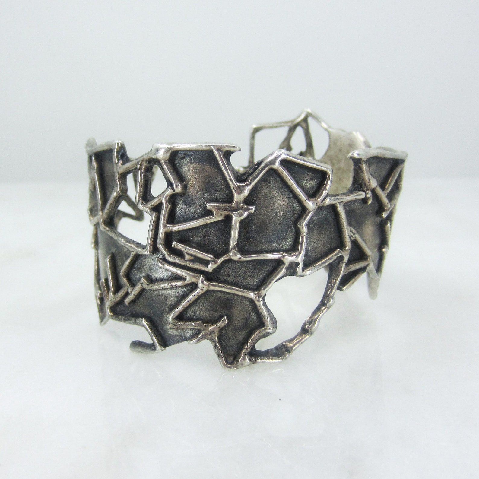 Vintage Bracelet, Modernist Geometric Textured Cuff Sterling C. 1970 ...