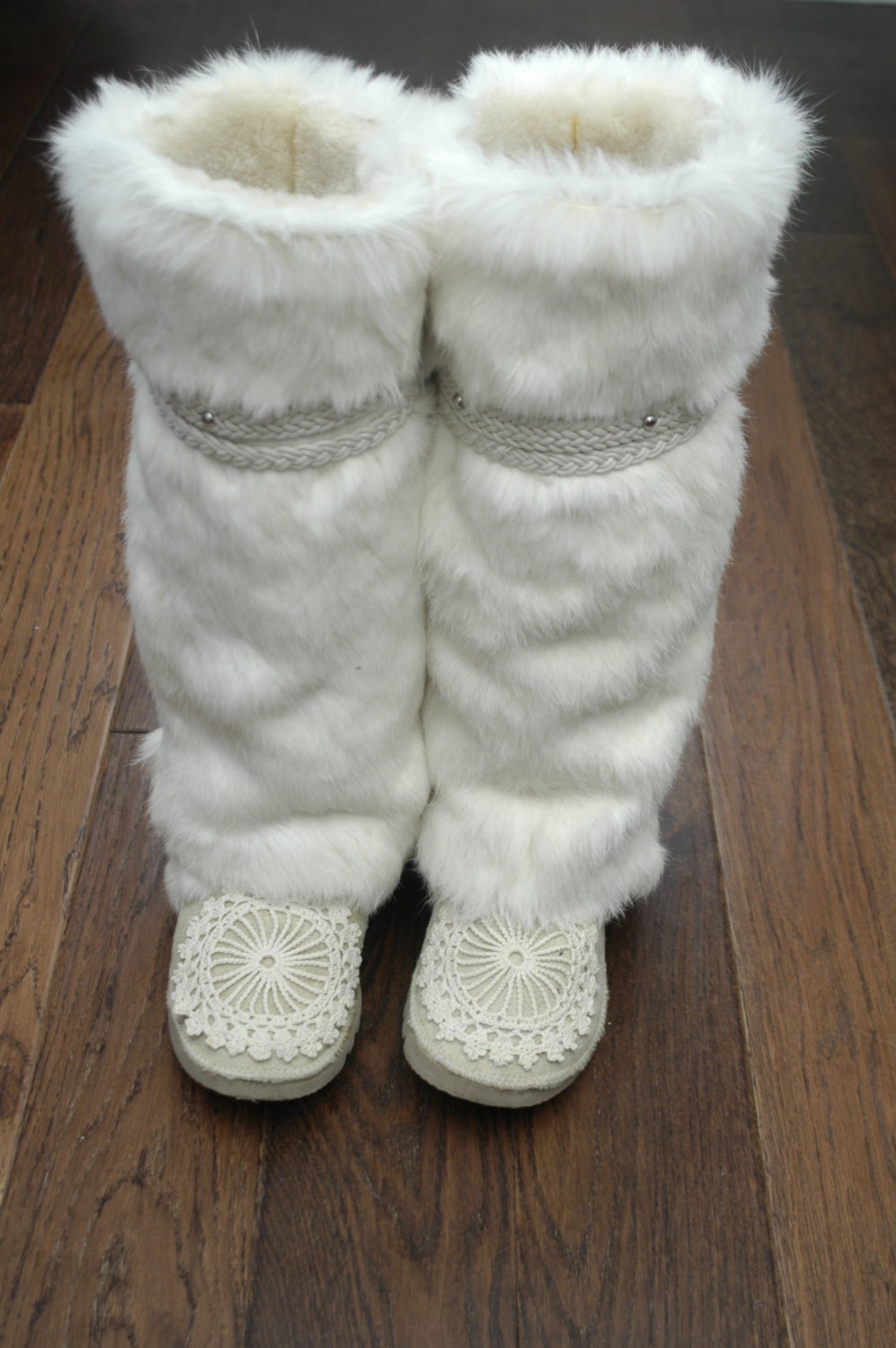Real Upcycled Rabbit Fur Mukluk Boots Gogo Dancer Crochet Winter ...