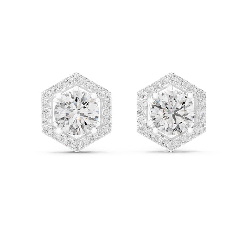 Round Lab Diamond Halo Stud Earrings | 14K Yellow Gold | IGI Certified ...