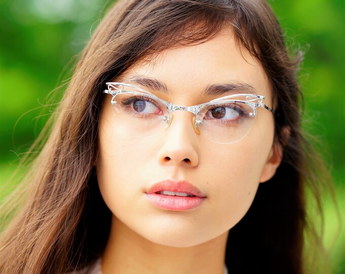 Vintage Cat Eye Glasses 1960's Cateye by Shuron Rimless Made in USA New ...