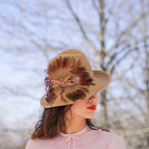 Vintage Wool Feather Homburg Hat by Sears, Fedora Hat, Vintage Hat ...
