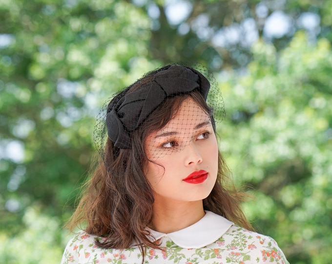 Vintage Bow Half Hat With Veil, Headband Hat, Vintage Hat, 1950s Hat ...