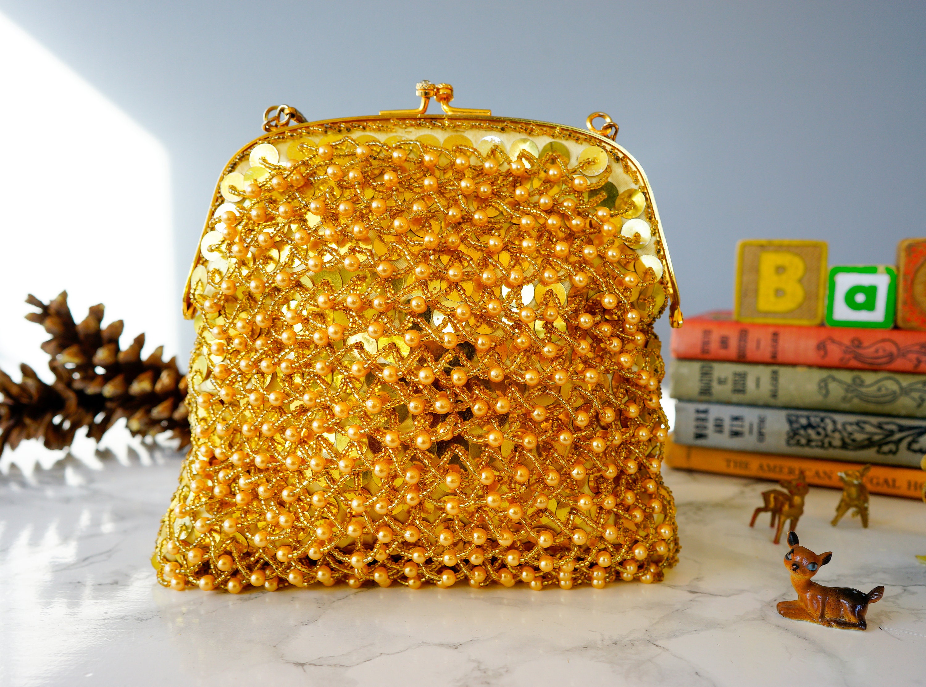 Vintage Faux Pearl and Bead Purse by Richere/ Beaded Bag/ | Etsy