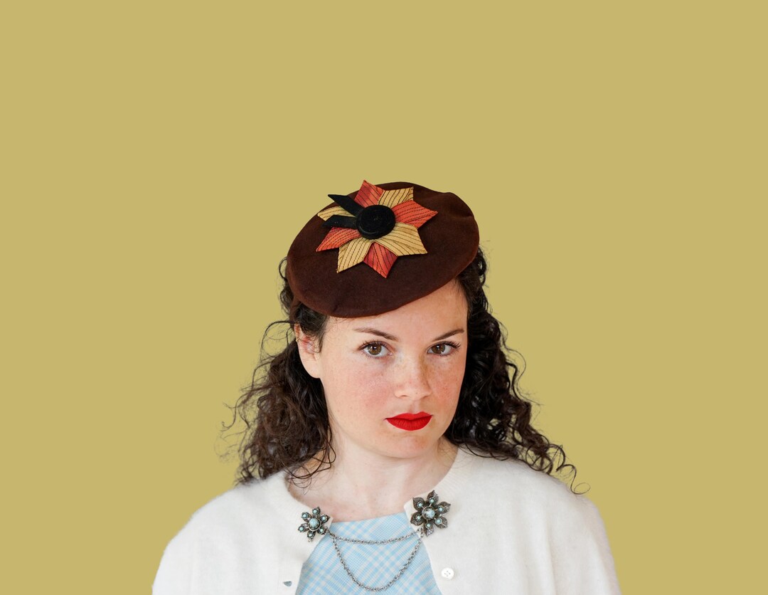 Vintage Wool Rosette Toy Tilt Hat: 1940s Tilt Fascinator Mini Hat ...