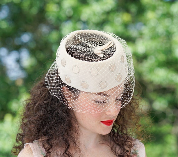 Vintage Polka Dot Veiled Headband Hat, Circlet Hat, 1… - Gem