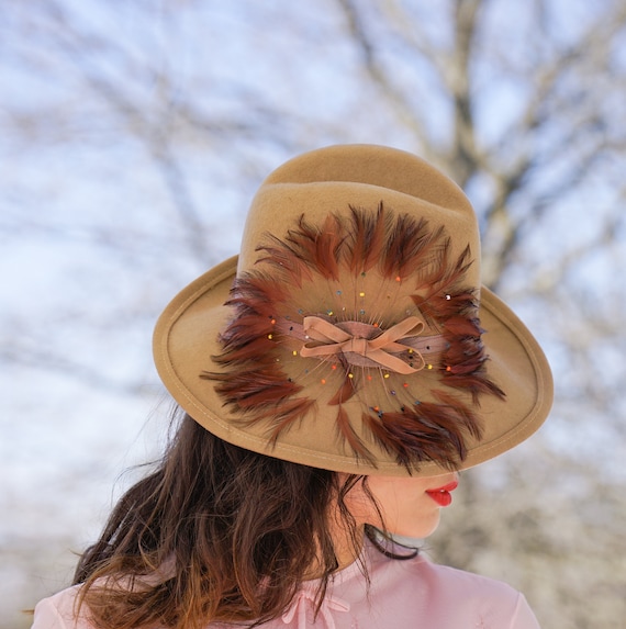 Vintage Wool Feather Homburg Hat by Sears, Fedora Hat… - Gem