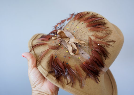 Vintage Wool Feather Homburg Hat by Sears, Fedora Hat… - Gem