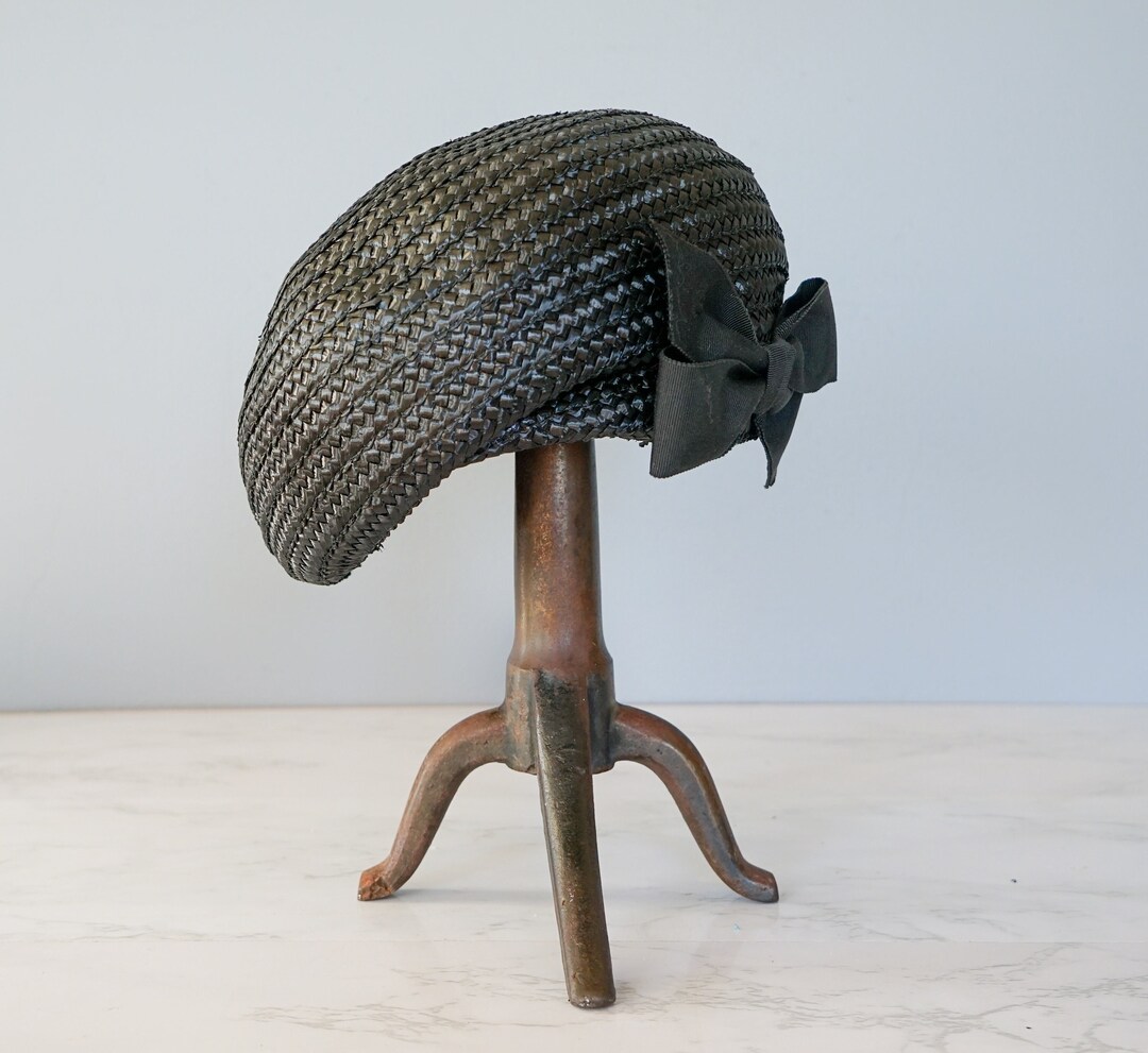 Vintage Straw Beret Hat With Bow, 1950s-60s Hat, Vintage Hat, Beret Tam ...