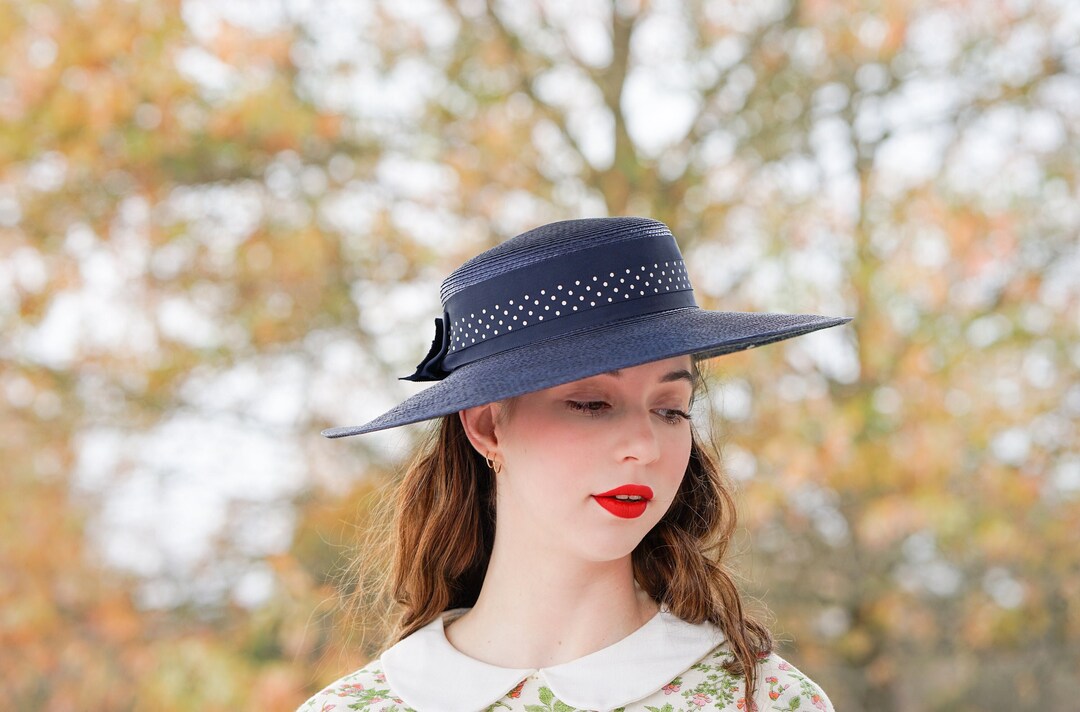 Vintage Straw Cartwheel Hat, Kentucky Derby Hat, 1980s Hat, Boater Hat ...