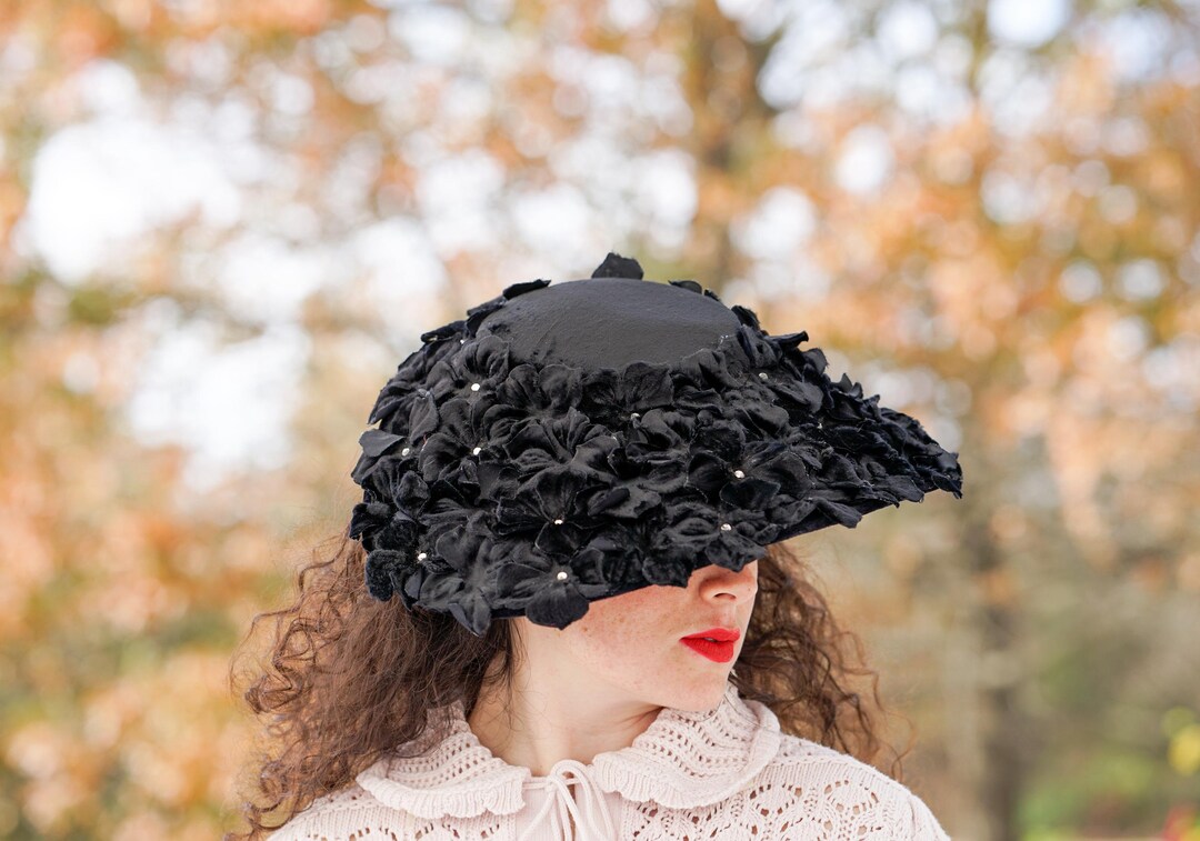 Vintage Floral Cartwheel Hat, Tilt Hat, 1950s Hat, Wide Brim Hat ...