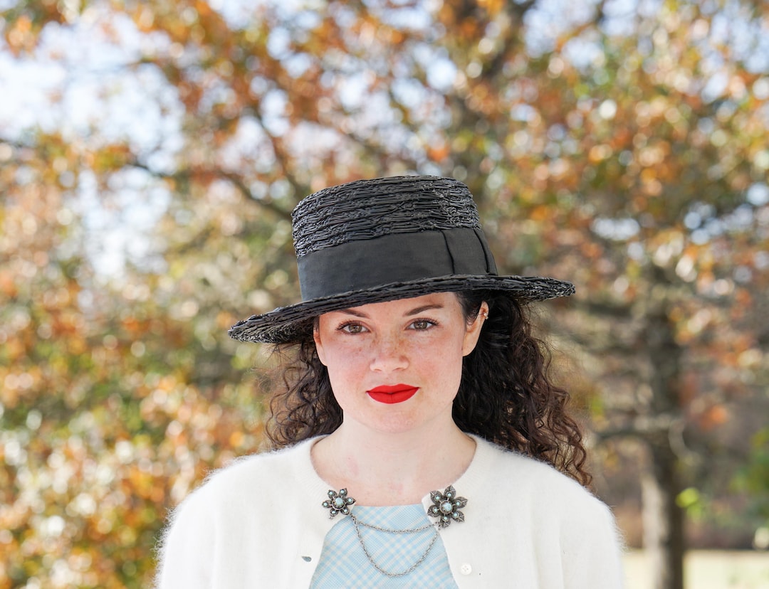 Antique Edwardian Black Straw Boater Hat: 1900s-10s Women Titanic Hat ...
