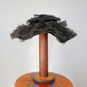 Vintage Ruffle Cartwheel Hat, Vintage Tilt Hat, 1940s-50s Hat, Wide ...